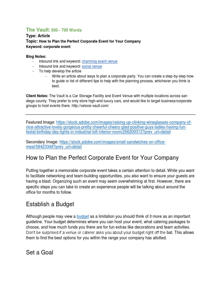 Planning A Corporate Event | PDF | Goal | Communication