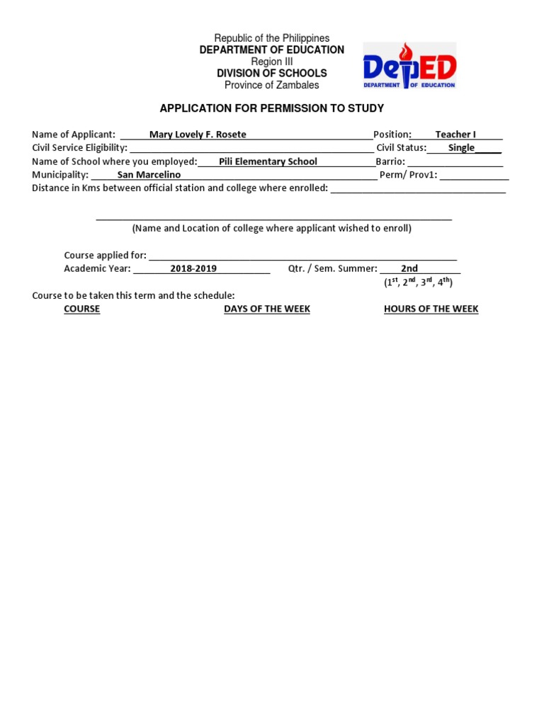 Application For Permission To Study | PDF