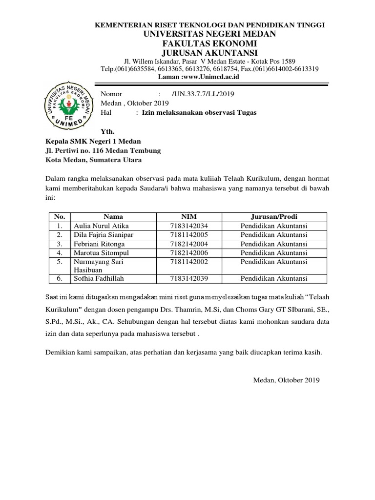 Surat Izin Mini Riset SMK 1 | PDF