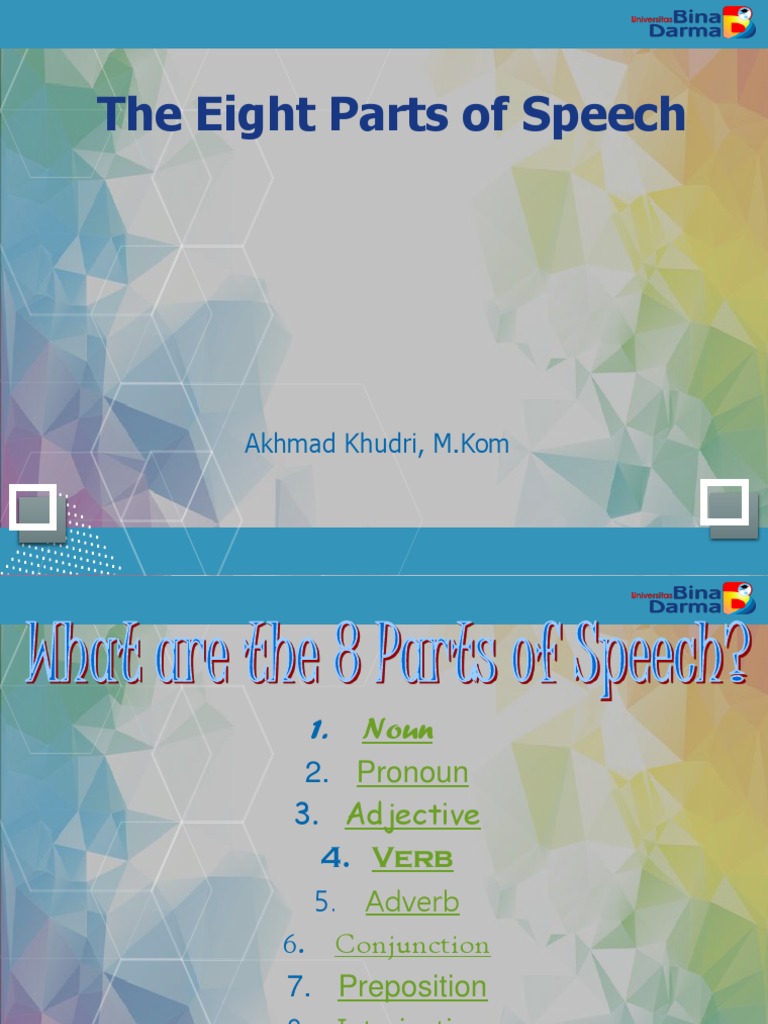 The Eight Parts of Speech: Akhmad Khudri, M.Kom | PDF | Part Of Speech ...