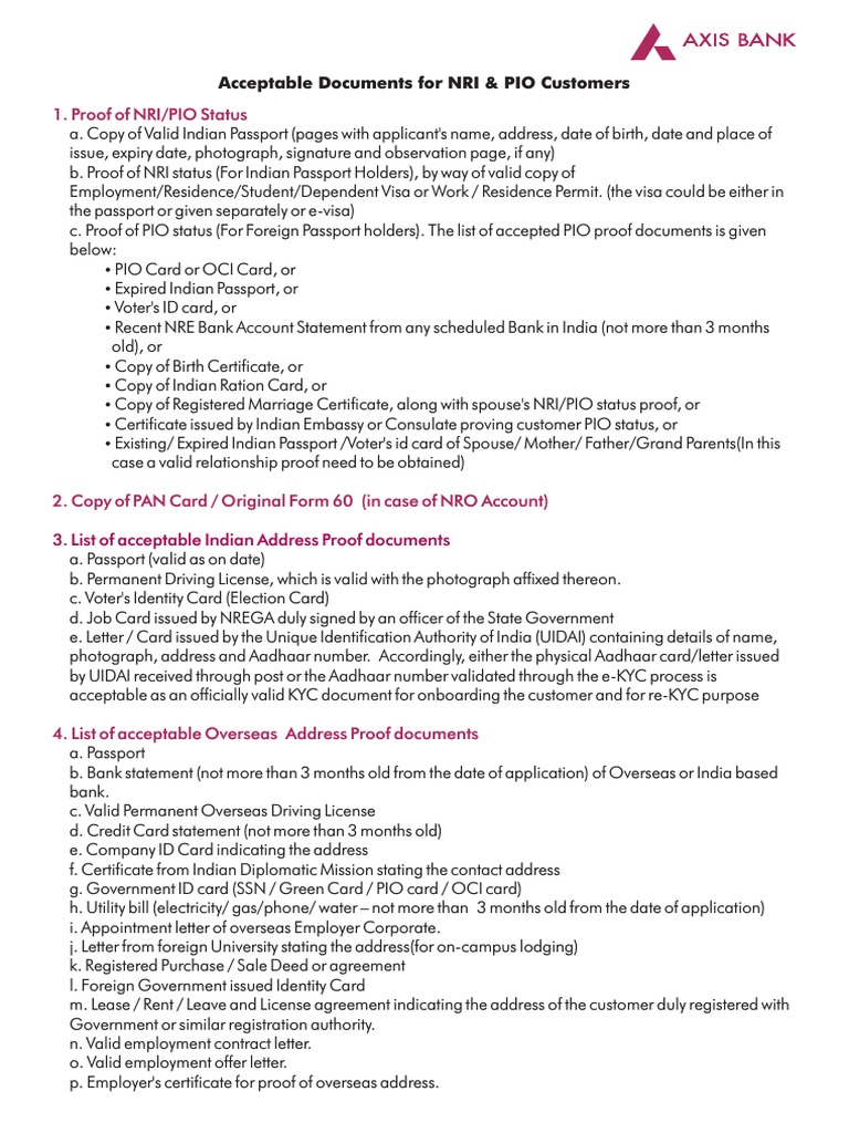 NRI/PIO Address Proof Requirements | PDF | Identity Document | Travel Visa