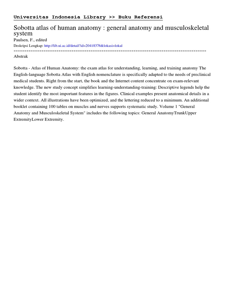 Sobotta Atlas of Human Anatomy: General Anatomy and Musculoskeletal ...