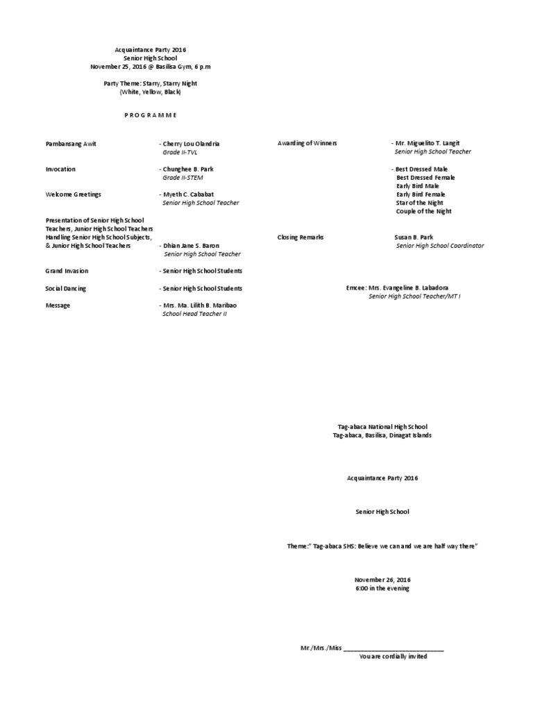 Acquaintance Party 2016 | PDF | Schools