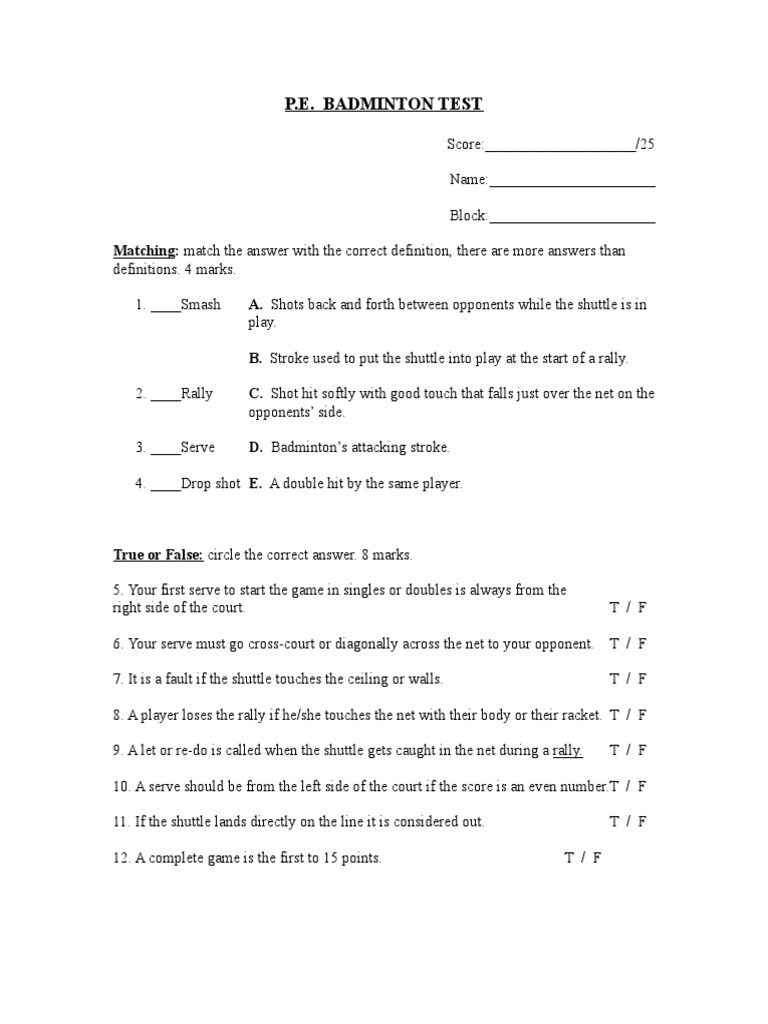 Badminton Test Good | PDF | Sports | Leisure