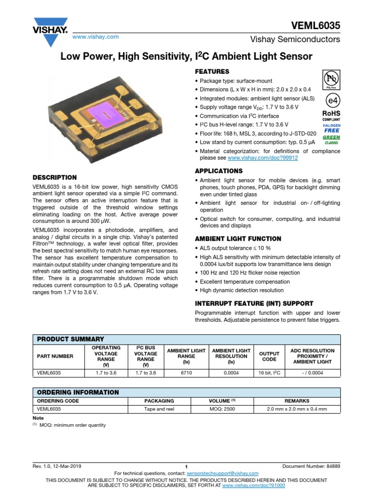 Veml6035 1605016 PDF | PDF | Sensor | Electronic Engineering