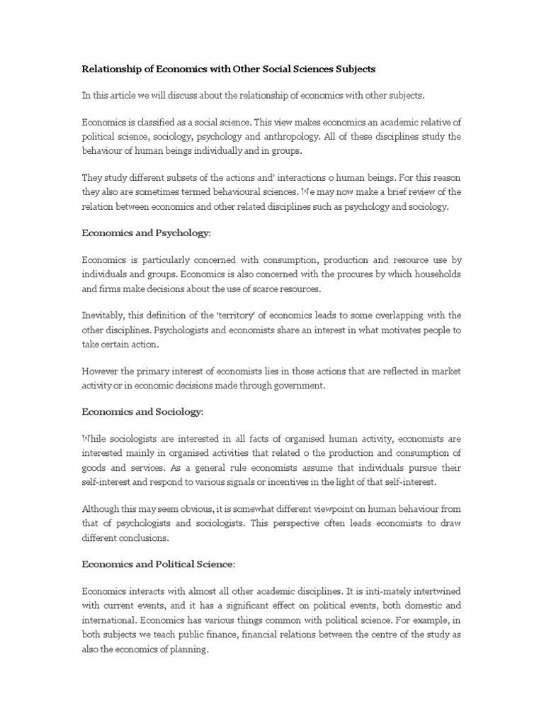 Relationship of Economics With Other Social Sciences Subjects | PDF ...