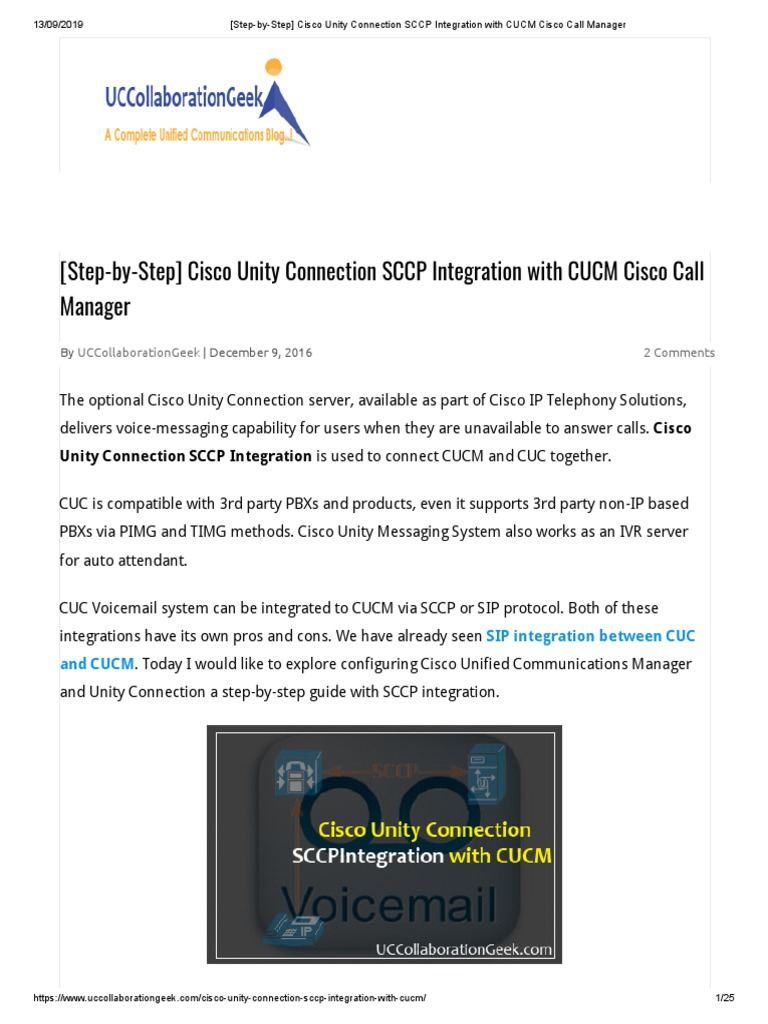 (Step-By-Step) Cisco Unity Connection SCCP Integration With CUCM Cisco Call Manager | PDF ...