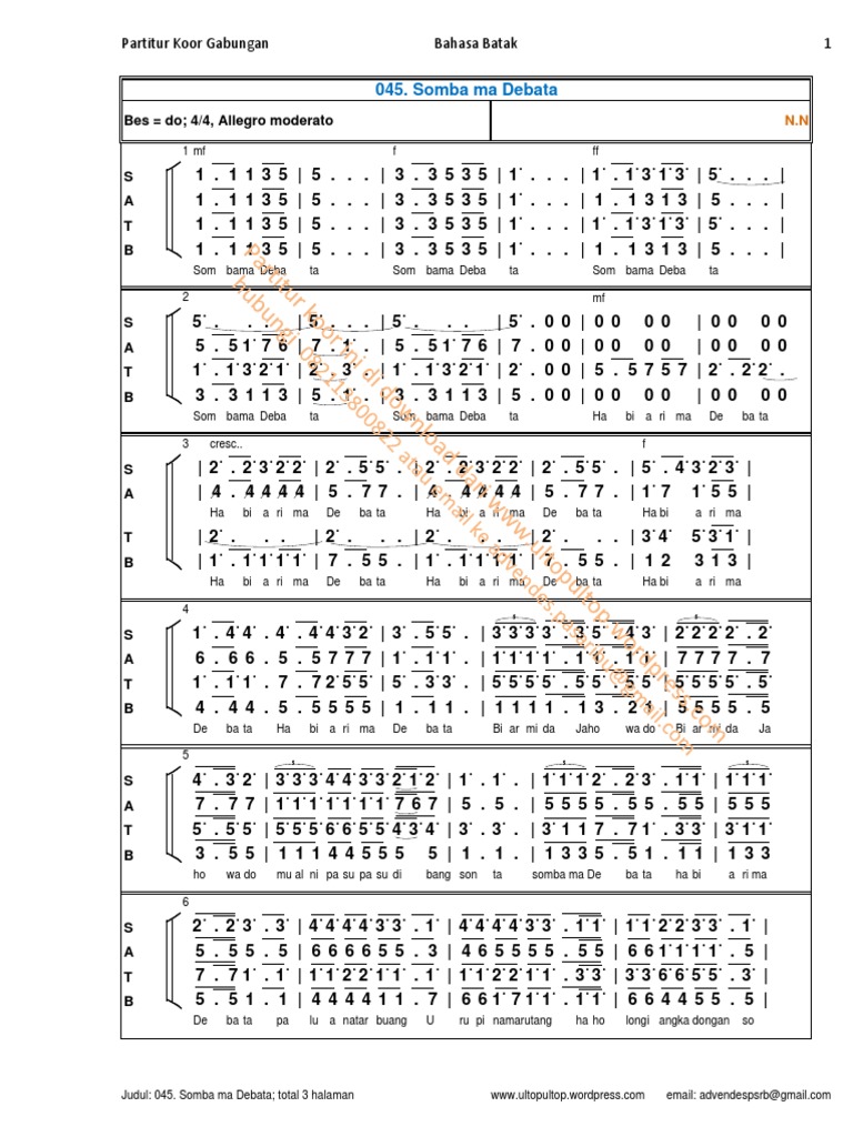 Partitur Koor Bahasa Batak | PDF
