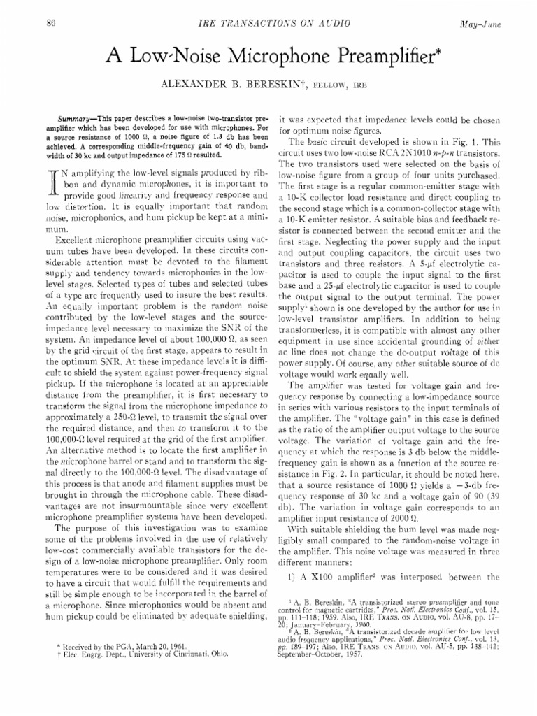A Low-Noise Microphone Preamplifier-G3B | PDF | Amplifier | Microphone