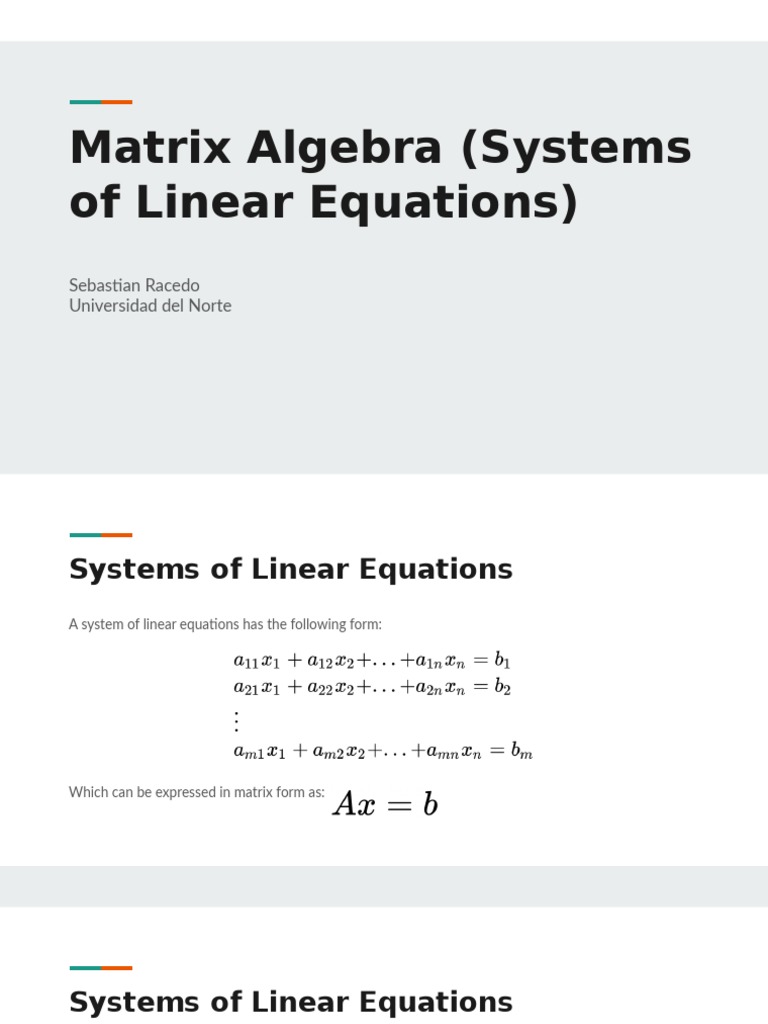 Matrix Algebra (Systems of Linear Equations) | PDF | Teaching Methods ...