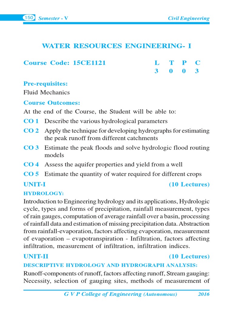 Water Resources Engineering Syllabus | PDF | Hydrology | Flood