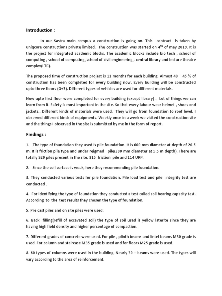 Site Visit Report | PDF | Deep Foundation | Foundation (Engineering)