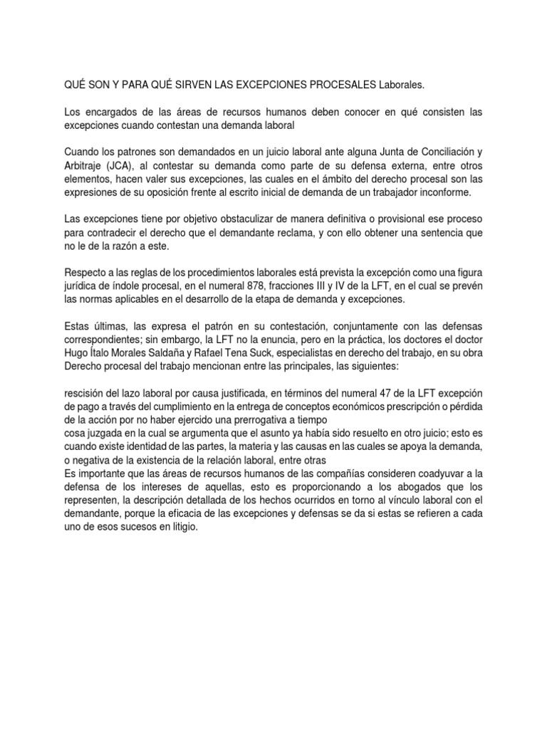 Excepciones Procesales en Recursos Humanos | PDF | Derecho