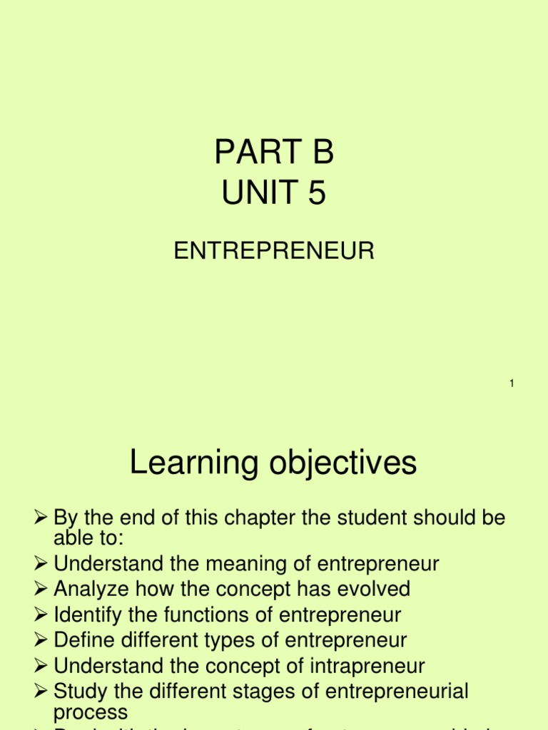 Part B Unit 5: Entrepreneur | PDF | Entrepreneurship | Economic Development