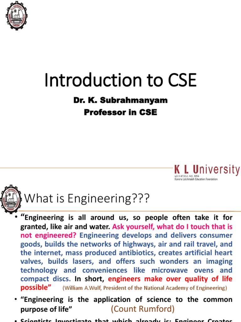 Introduction To CSE: Dr. K. Subrahmanyam Professor in CSE | PDF ...