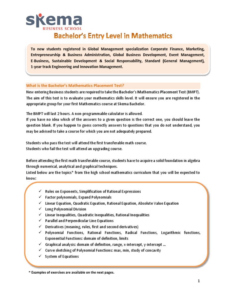 What Is The Bachelor's Mathematics Placement Test?: B M P T | PDF ...
