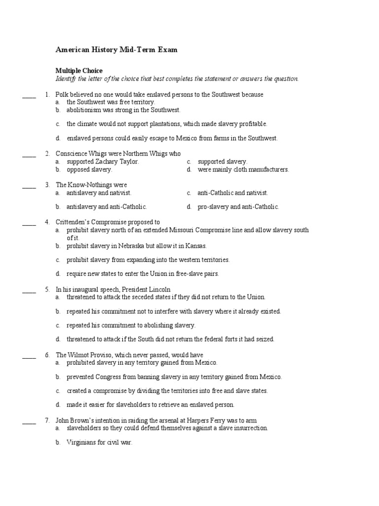 American History Exam Prep | PDF | Slavery In The United States ...