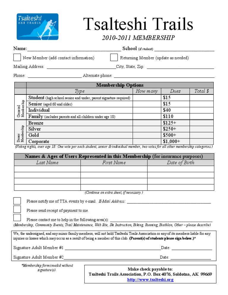 Tsalteshi Trails MembershipForm | PDF | Service Industries | World Wide Web