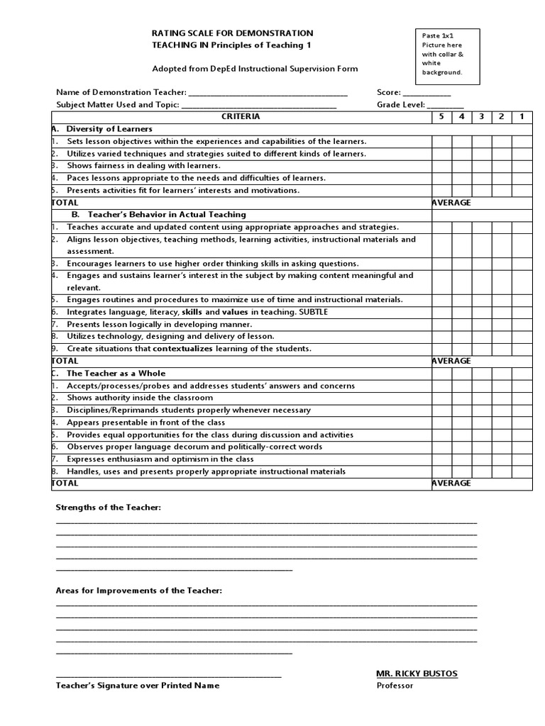 Rating Scale For Principles | PDF | Teachers | Learning