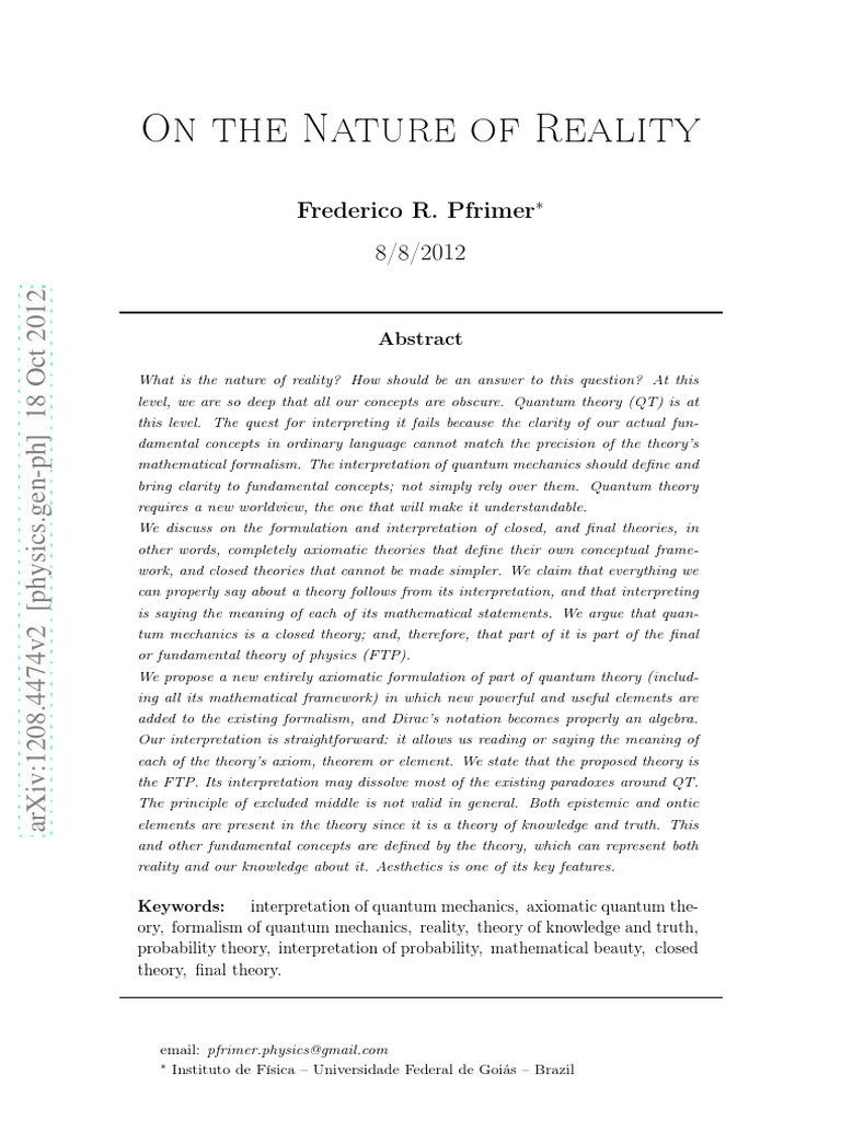 Nature of Reality | PDF | Theory | Quantum Mechanics