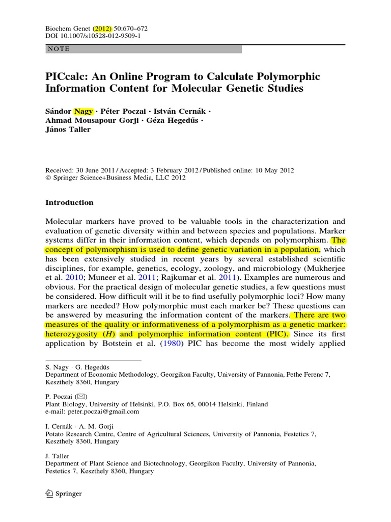 Pic Calculator | PDF | Zygosity | Genetic Marker