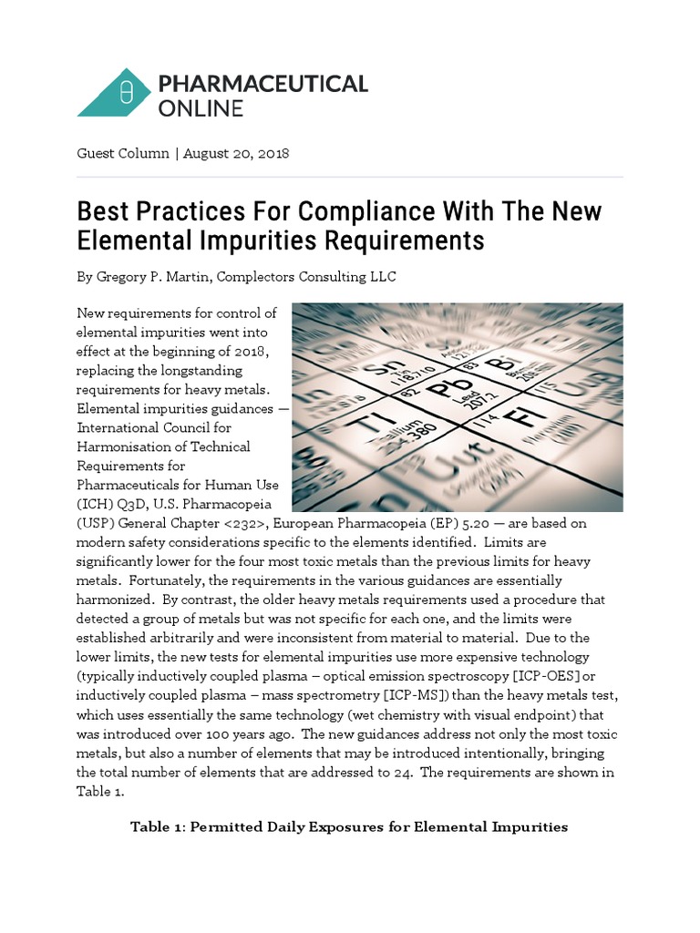 Best Practices For Compliance With The New Elemental Impurities ...