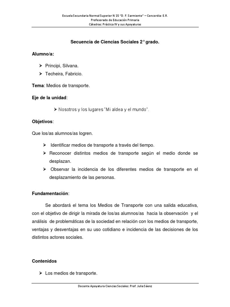 Medios de Transporte en Ciencias Sociales | PDF | Maestros | Educación ...