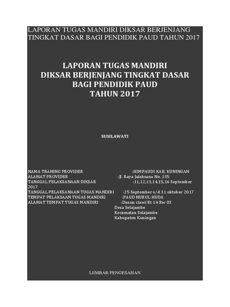 Laporan Tugas Mandiri Diksar Berjenjang Tingkat Dasar Bagi Pendidik Paud Tahun 2017 | PDF