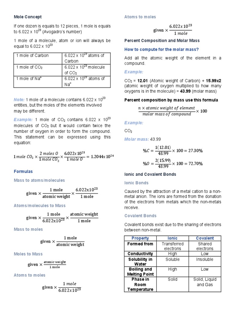 Chemistry Reviewer 9 | PDF | Mole (Unit) | Molecules