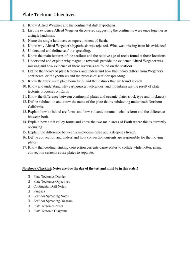 Plate Tectonics Objectives | PDF | Social Science | Travel