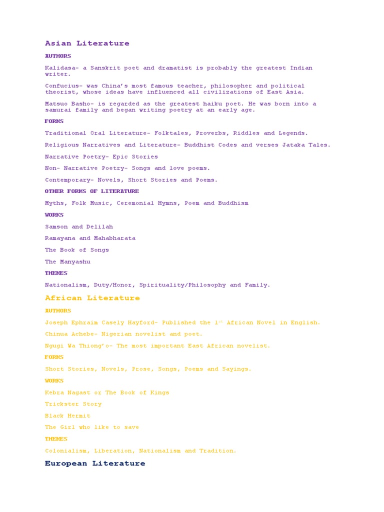 Overview of Asian Literature Forms | PDF