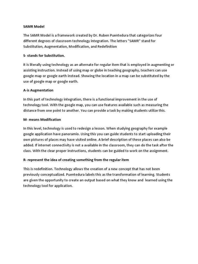 The SAMR Model: A Framework for Categorizing Different Degrees of ...