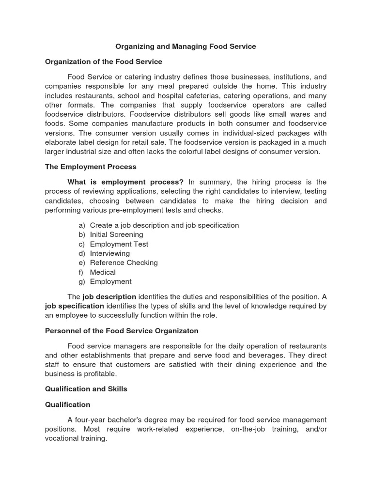 Organizing and Managing Food Service | PDF | Foodservice | Foods