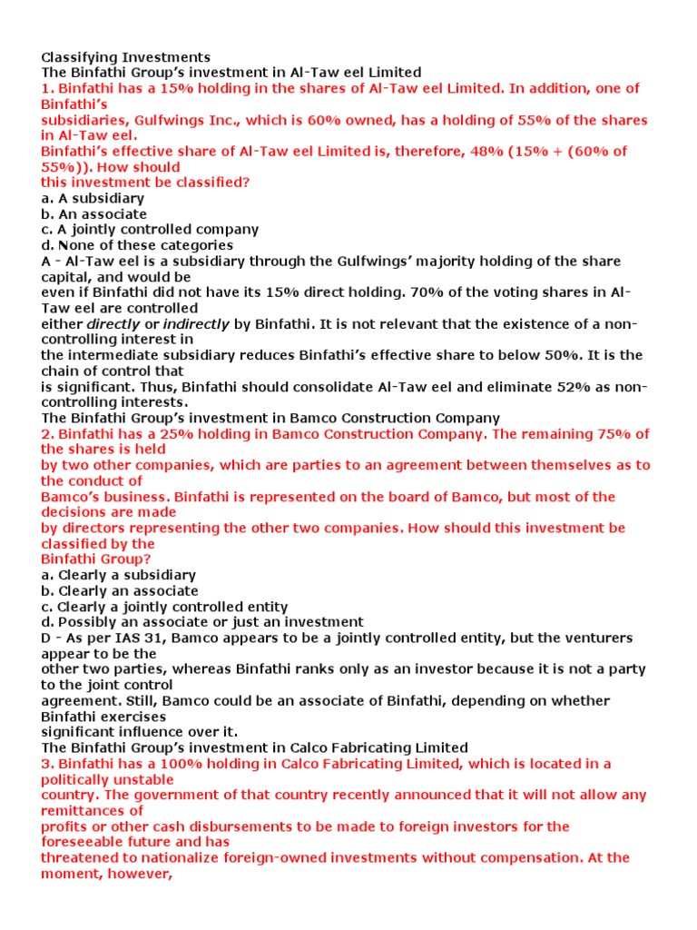 Investment Classification Guide | PDF | Goodwill (Accounting) | Book Value