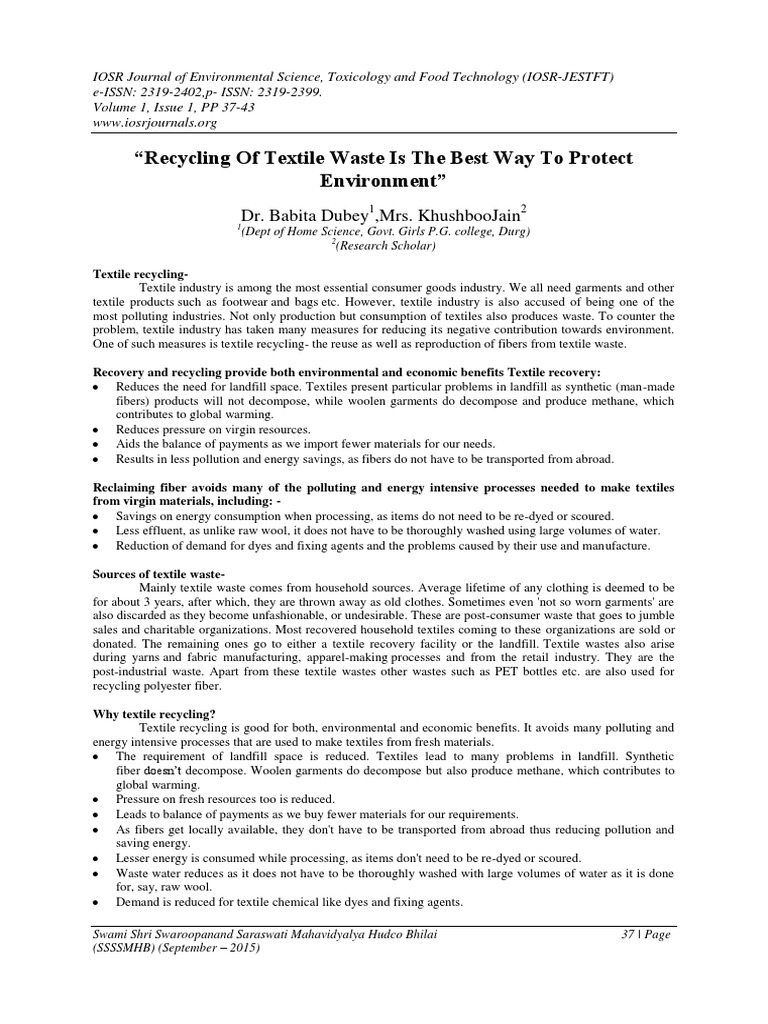 Recycling of Textile Waste Is The Best Way To Protect Environment | PDF ...