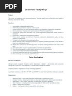 Quality Manager Job Description Overview | PDF | Quality Assurance ...