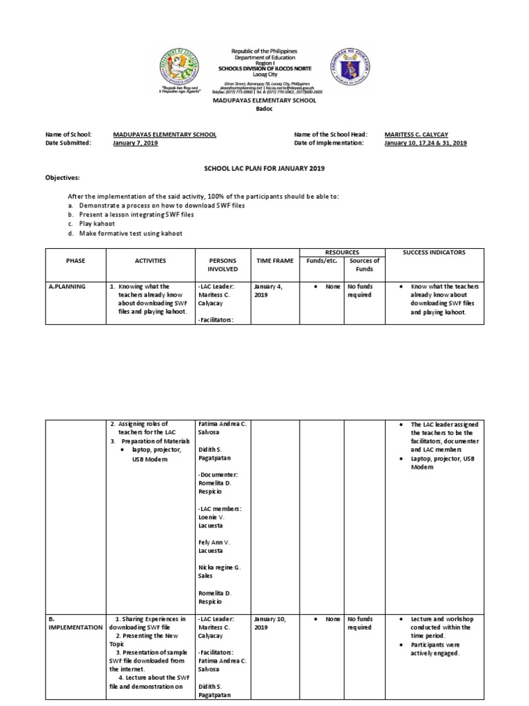 Lac Plan MES. January | PDF | Educational Technology | Behavior Modification