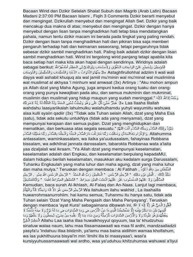 Bacaan Wirid Dan Dzikir Setelah Shalat Subuh Dan Magrib | PDF