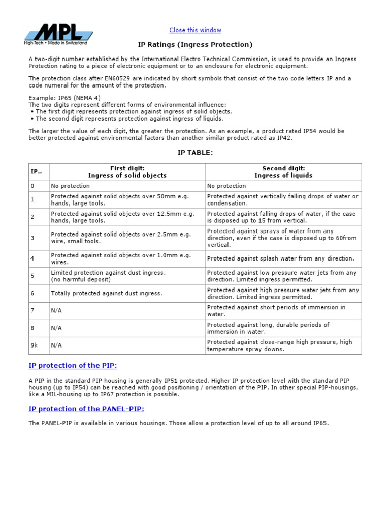 IP Rating Table | PDF | Applied And Interdisciplinary Physics | Nature