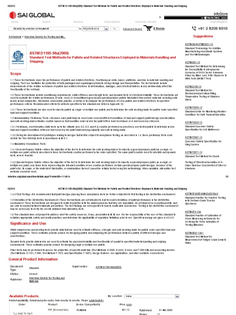 ASTM D1185-98a (2009) PDF | PDF | Pallet | Materials