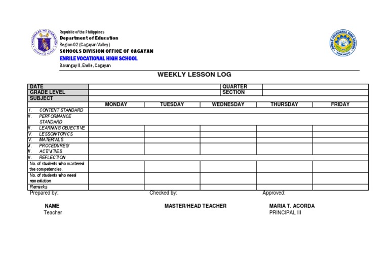Enrile Vocational High School: Weekly Lesson Log | PDF