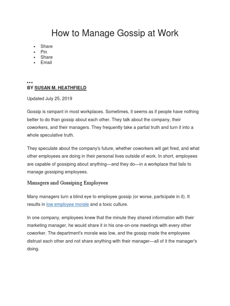 How To Manage Gossip at Work | PDF | Bullying | Employment