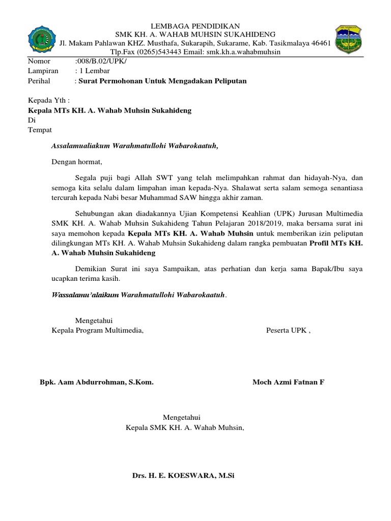 Surat Permohonan UPK | PDF