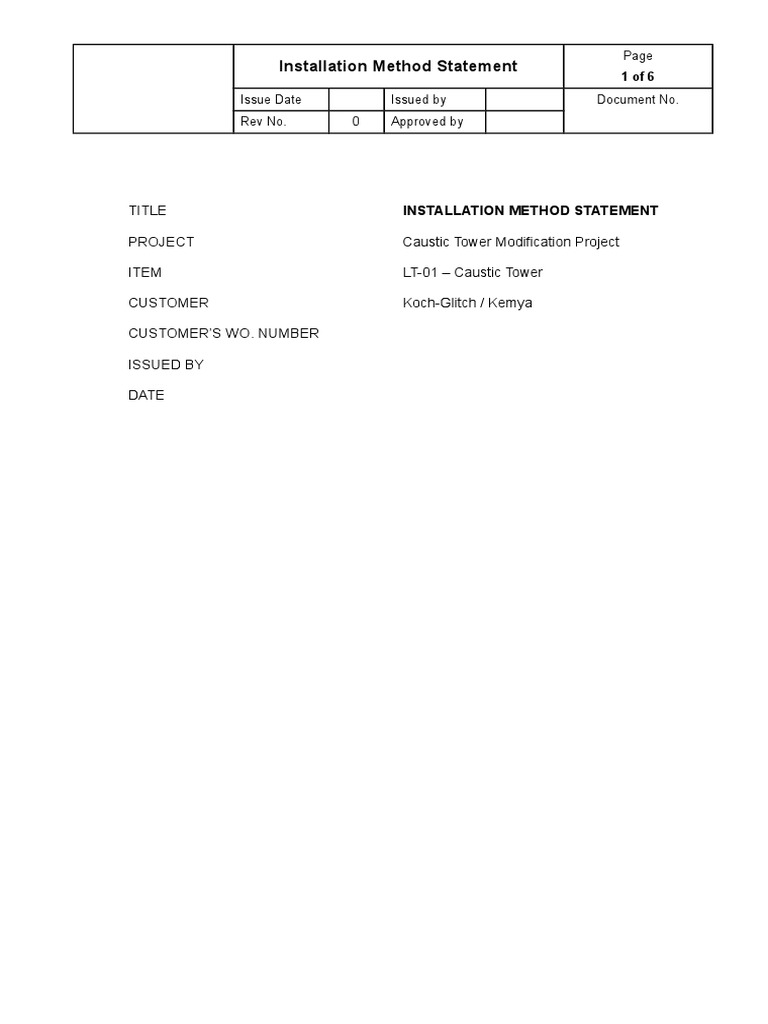 Installation Method Statement | PDF | Crane (Machine) | Nature