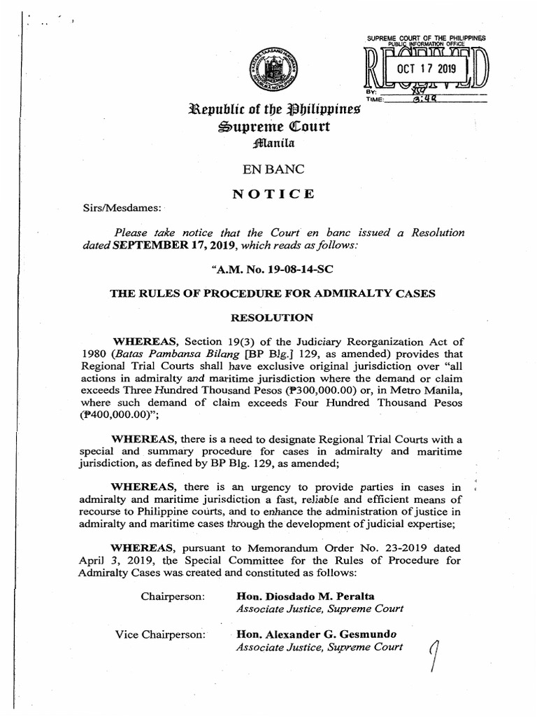 Supreme Court Resolution - Rules of Procedures for Maritime Cases ...