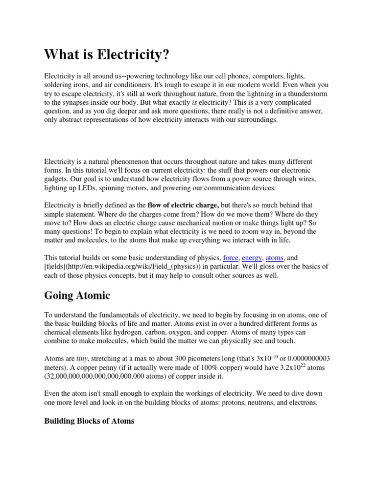 What Is Electricity?: Going Atomic | PDF | Atoms | Potential Energy