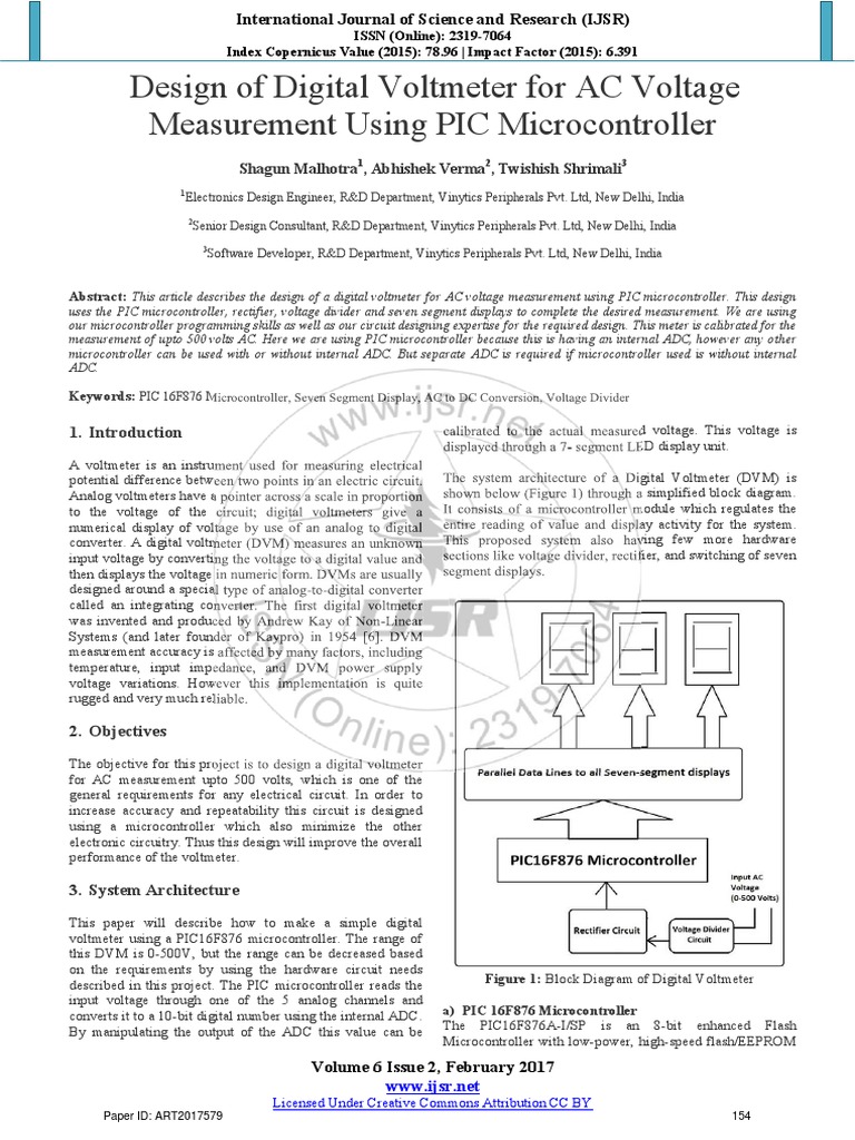 Design of Digital Voltmeter For AC Voltage Measurement Using PIC ...