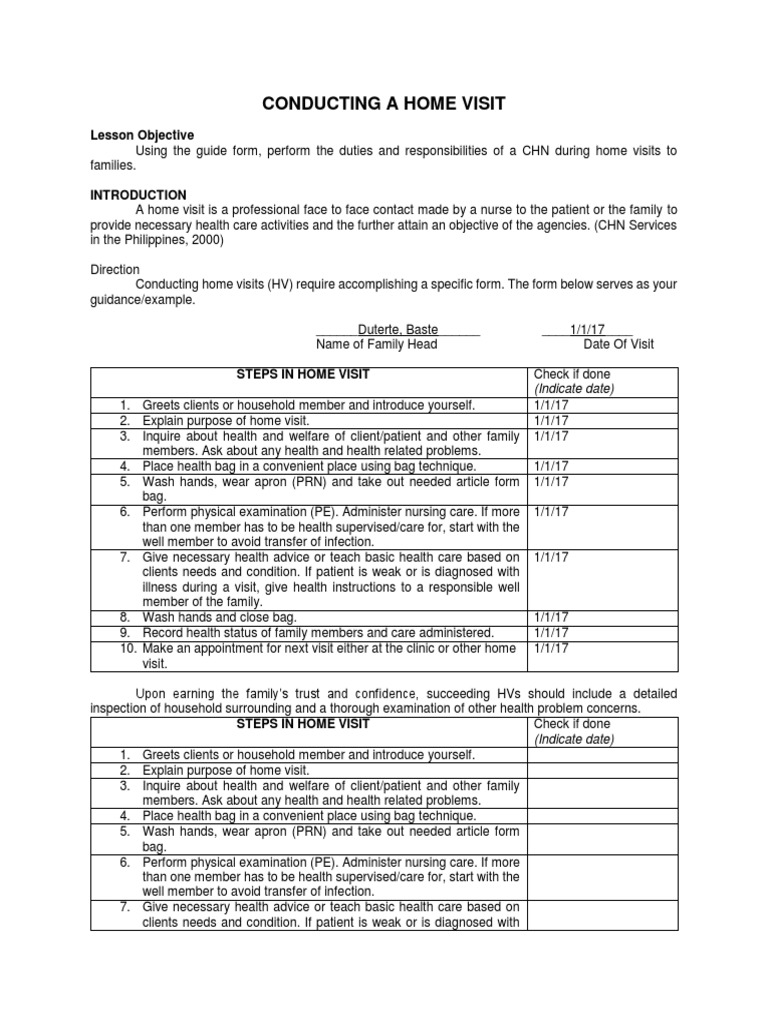 Conducting A Home Visit: Lesson Objective | PDF | Physical Examination ...