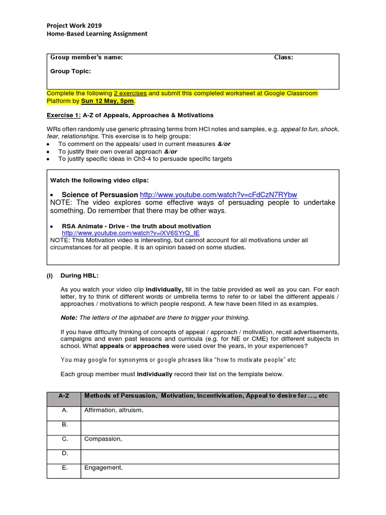 Project Work 2019 Home-Based Learning Assignment | PDF | Persuasion ...