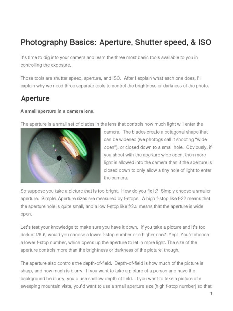 Photography Basics | PDF | Shutter Speed | Shutter (Photography)